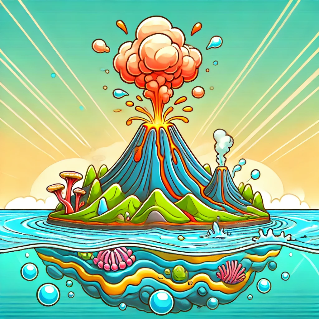 Explain why can underwater volcanoes create new islands?
