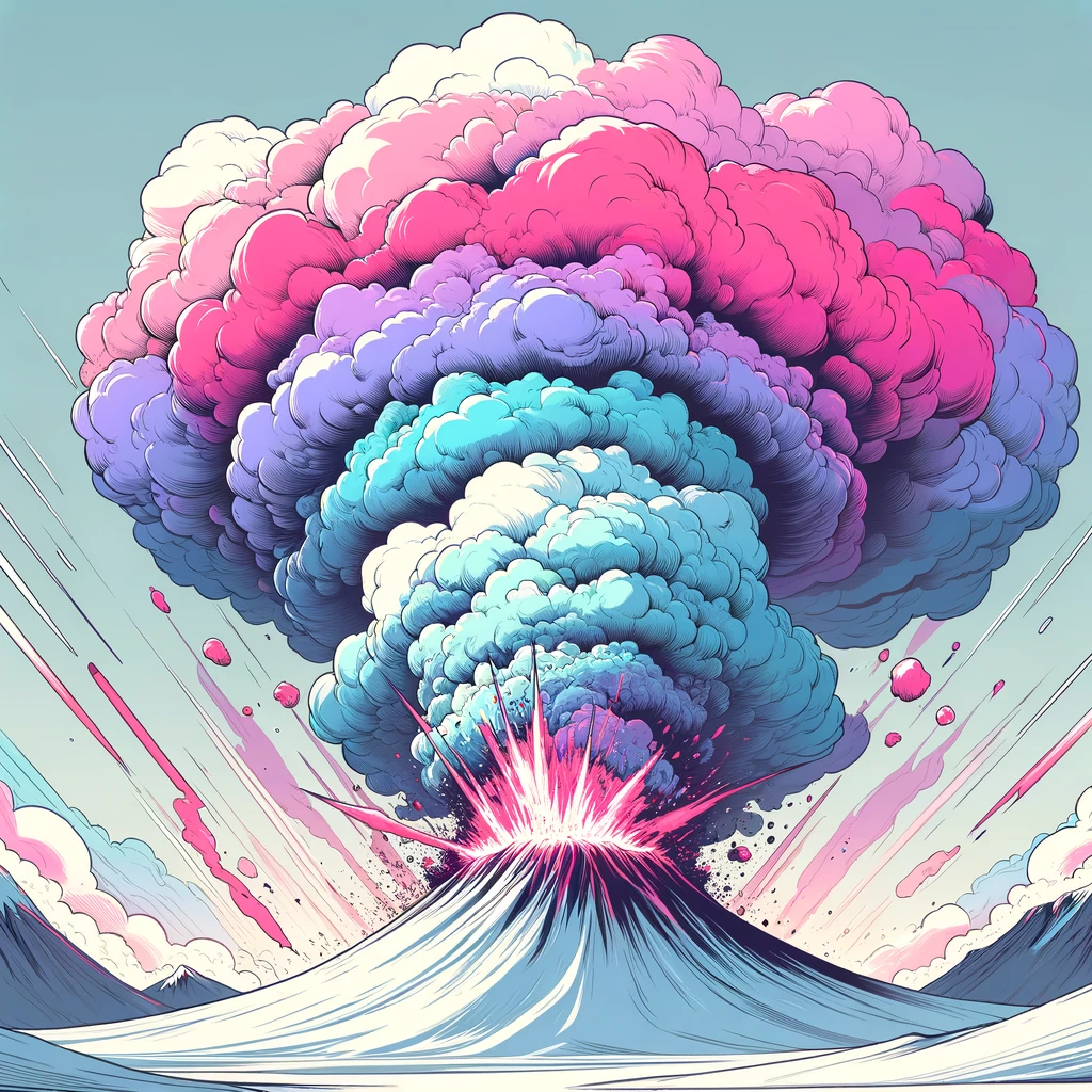 Explain why some volcanoes emit colorful ash clouds during their eruptions.